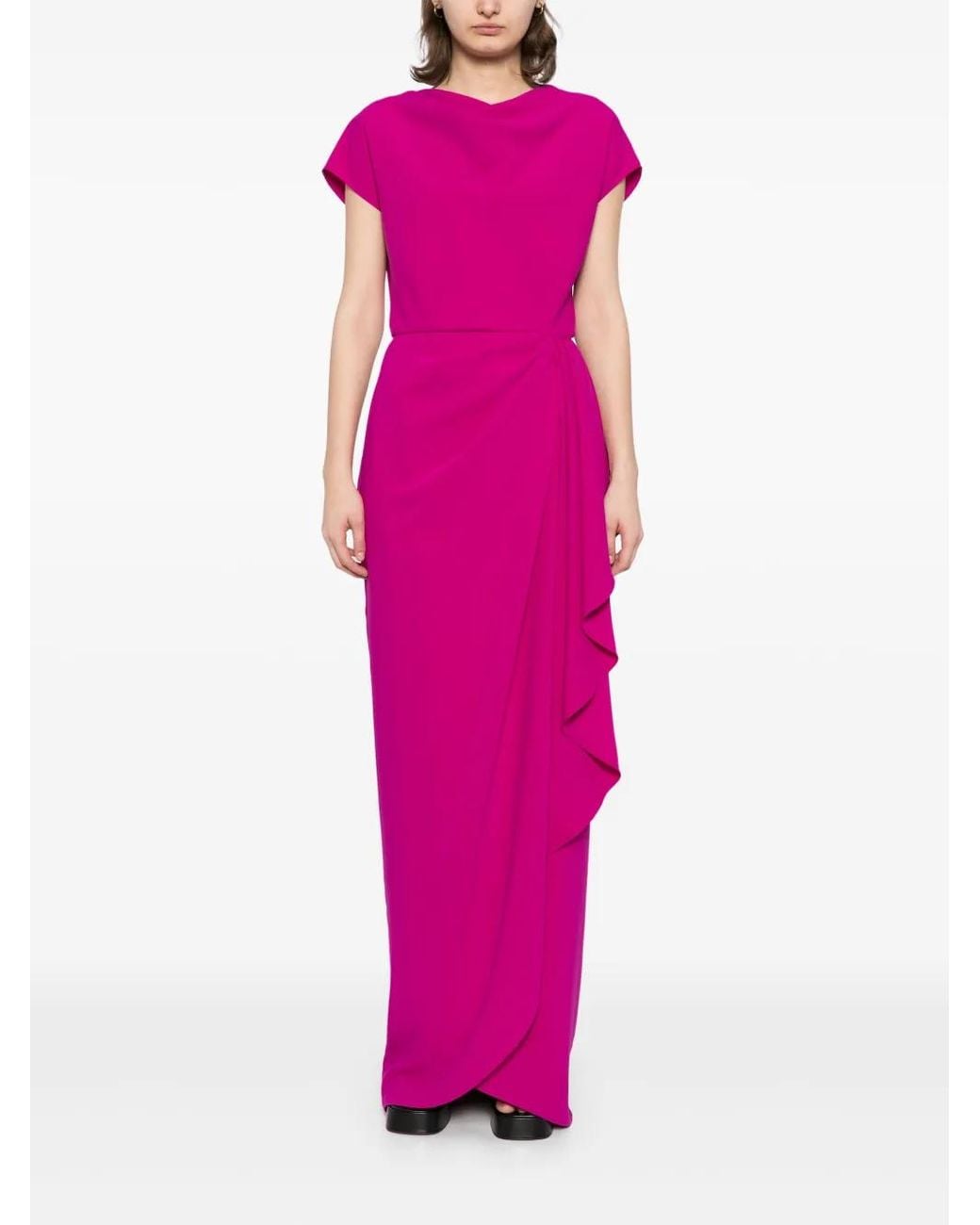 Amsale Draped Crepe Gown Dress in Pink | Lyst