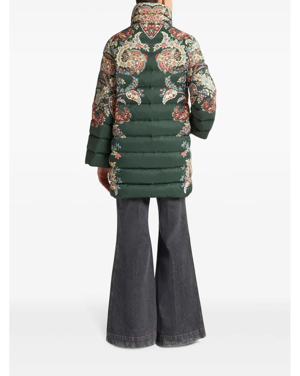 Etro Paisley-Print Zip-Up Puffer Coat in Green | Lyst