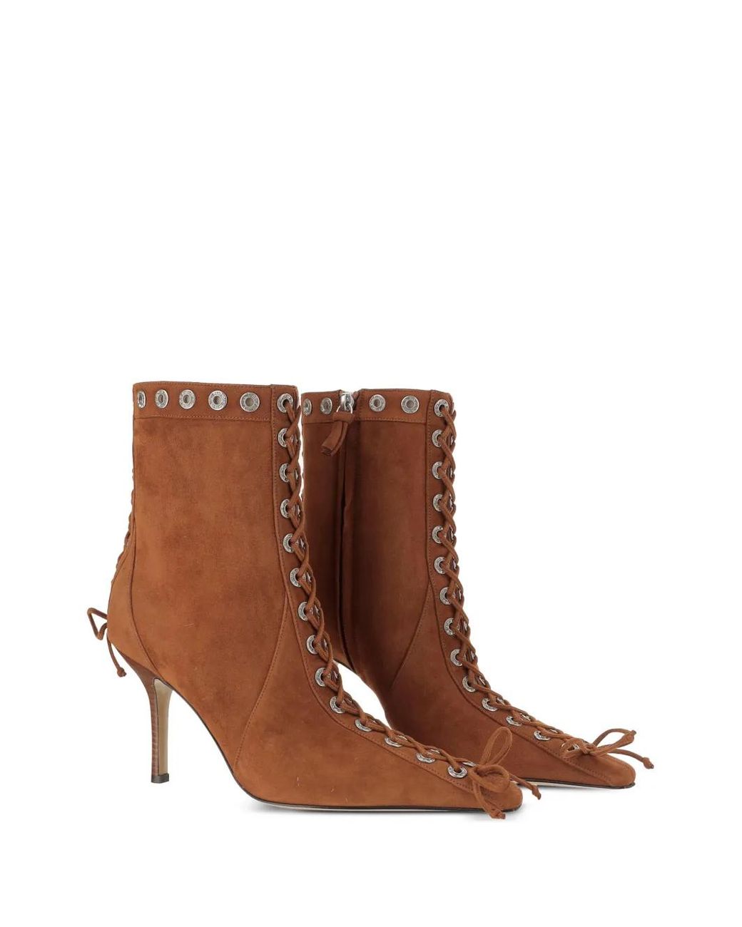 Mach & Mach 50Mm Lace-Up Studded Boots in Brown | Lyst