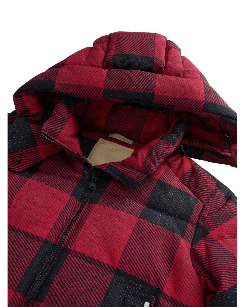 Woolrich Check-Pattern Padded Jacket in Red | Lyst UK