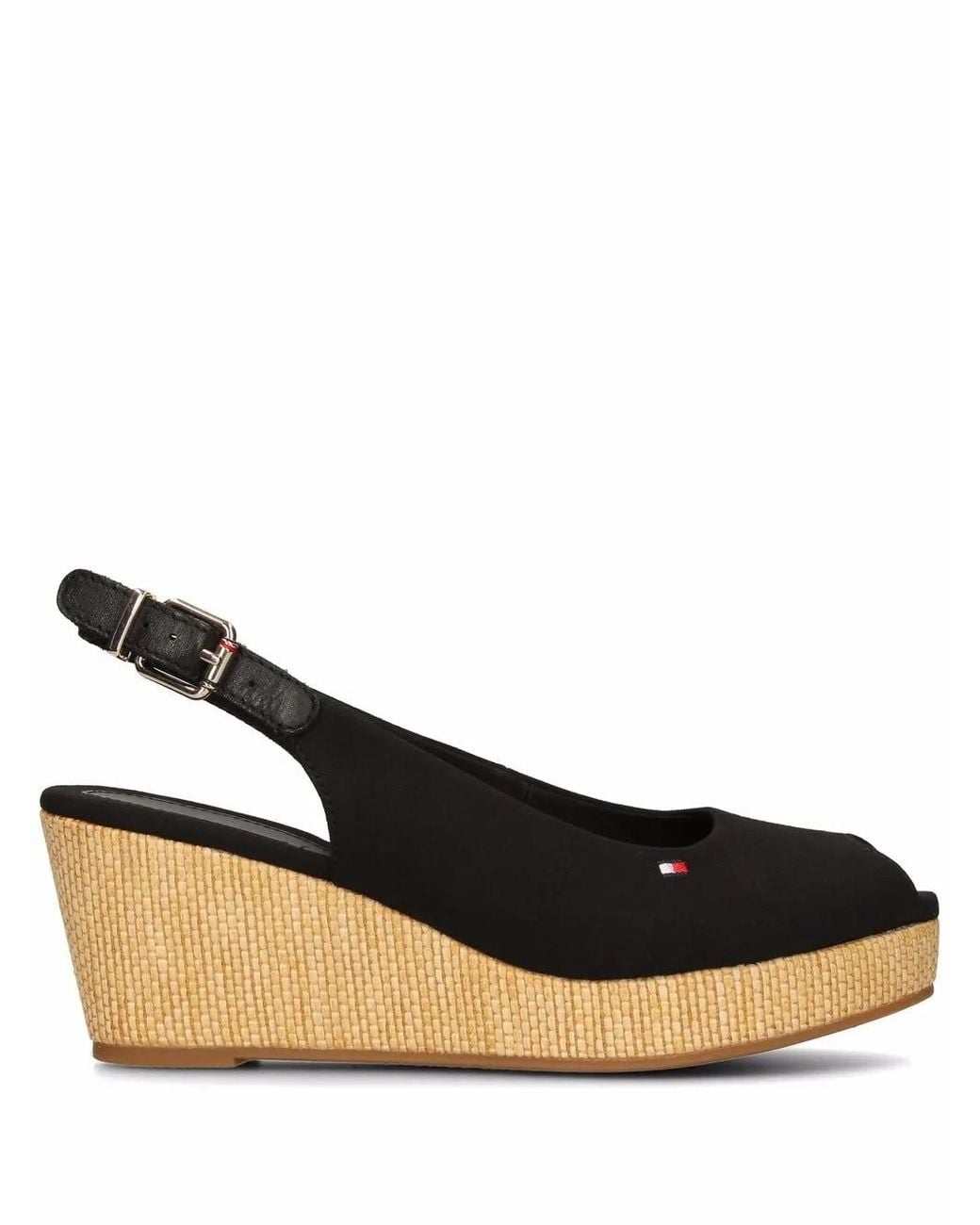 Tommy Hilfiger Iconic Elba Slingback Wedge Sandals in Black | Lyst
