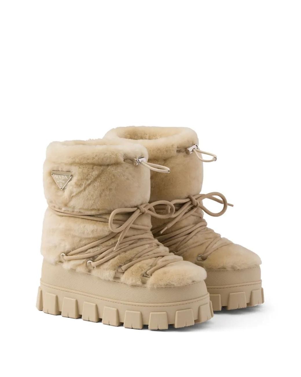 Prada Après Ski Shearling Boots in Natural | Lyst