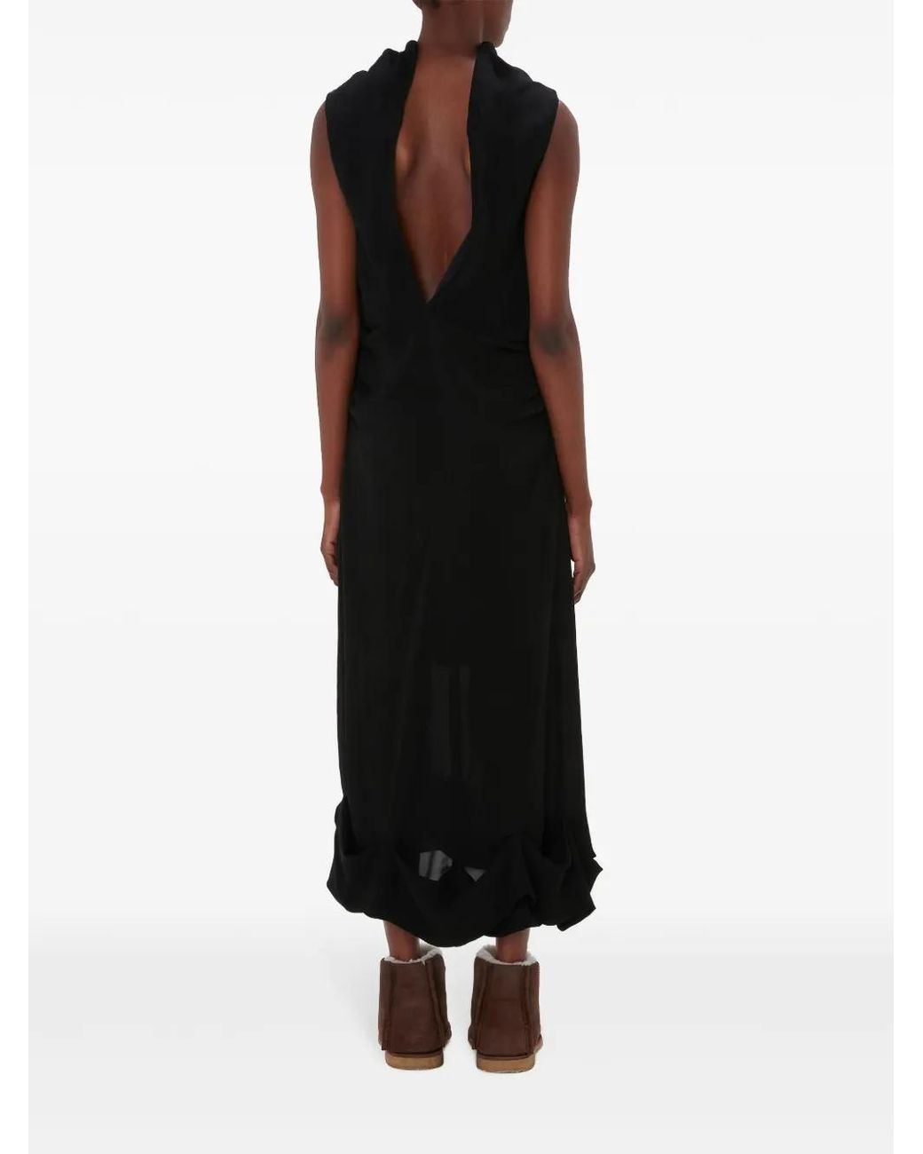 JW Anderson Twisted Sheer Draped Open-Back Dress in Black | Lyst