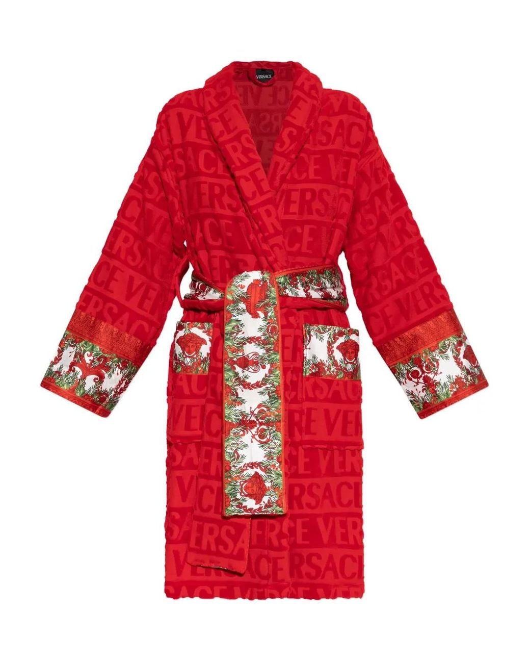 Versace Baroque-Print Belted Robe in Red | Lyst UK