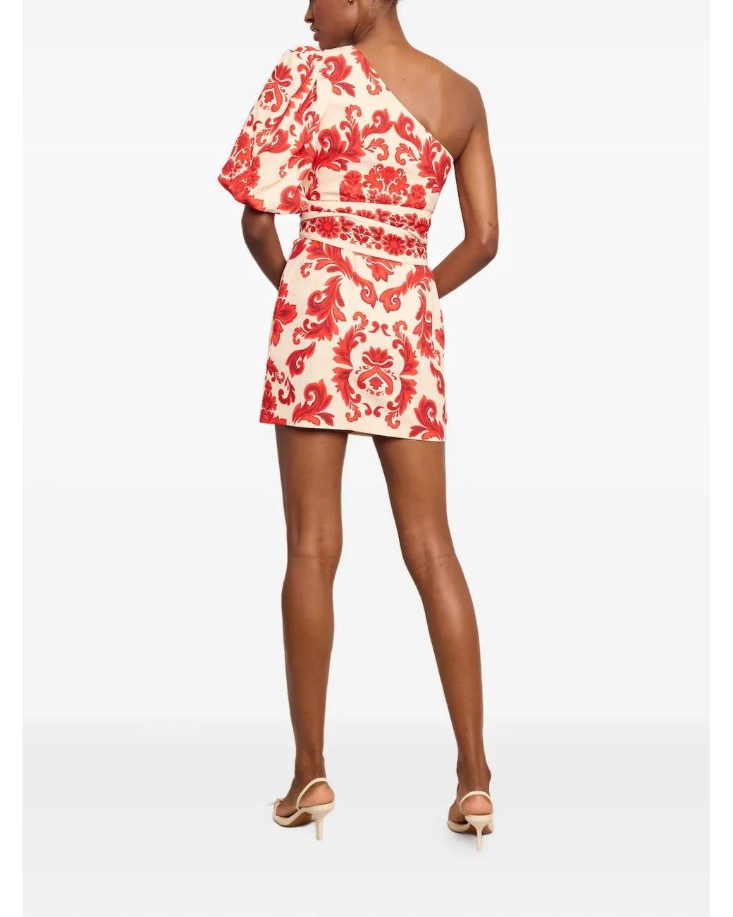 Cara Cara Lucia Puff-Sleeve Damask Mini Dress in Red | Lyst