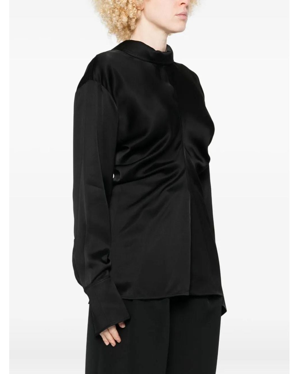 TOTEME Slouch Zip-Front Draped Blouse in Black | Lyst
