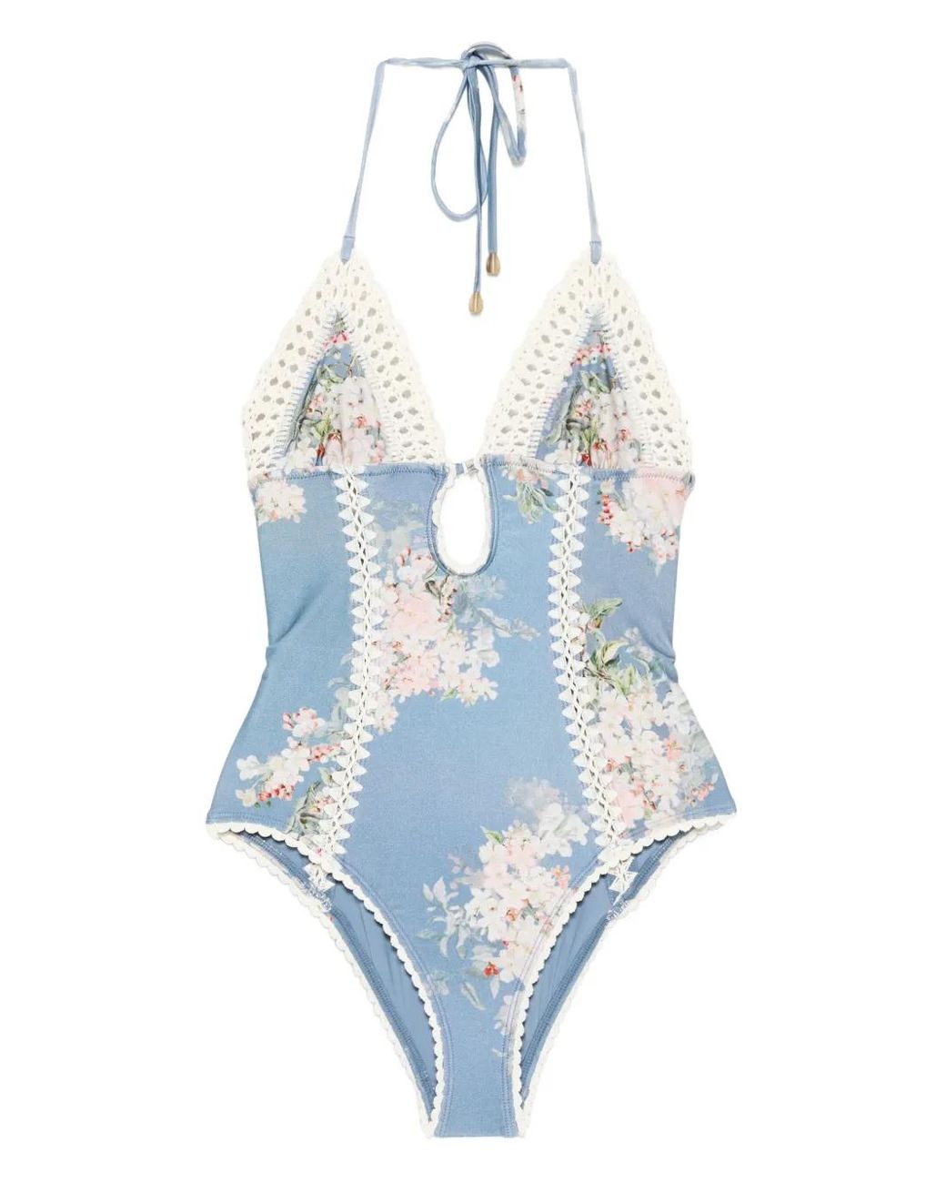 Zimmermann 'Cascadian Keyhole Crochet' One-Piece Swimsuit in Blue | Lyst