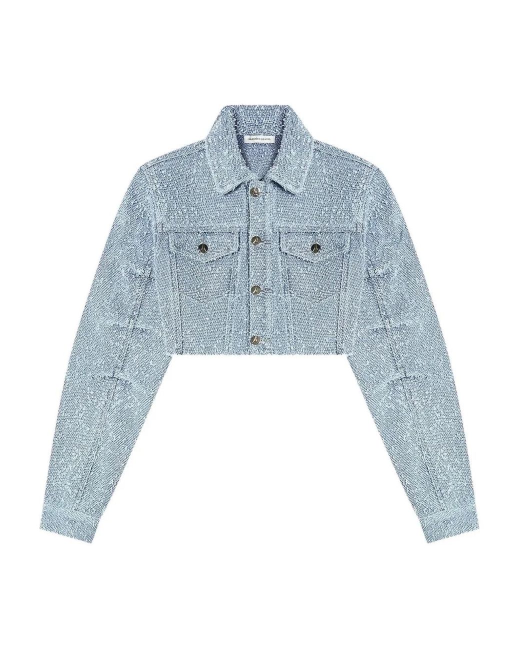 Manière De Voir Catherine Cropped Bouclé Denim Jacket in Blue | Lyst