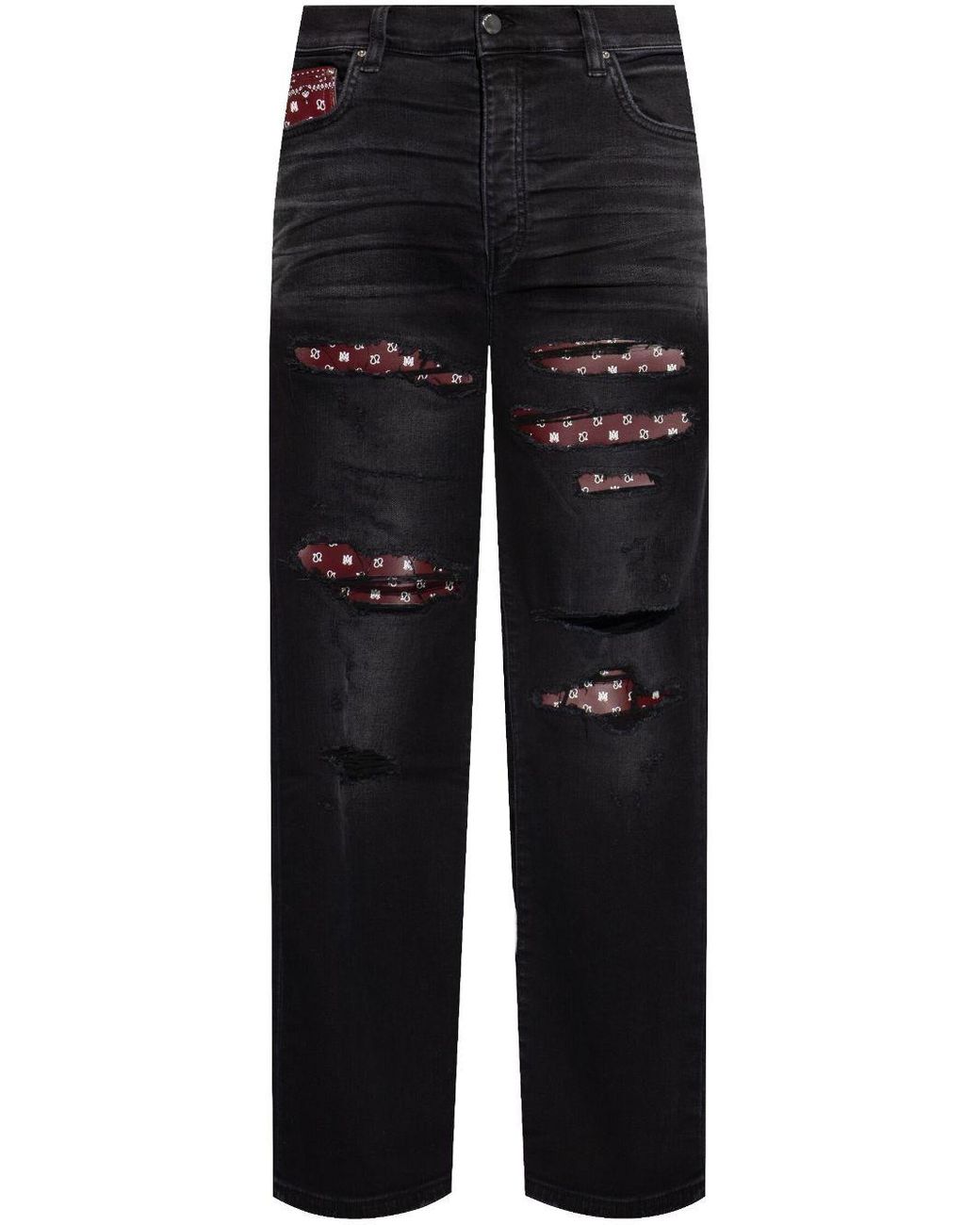Amiri Distressed Bandana-Detail Jeans in Black for Men | Lyst