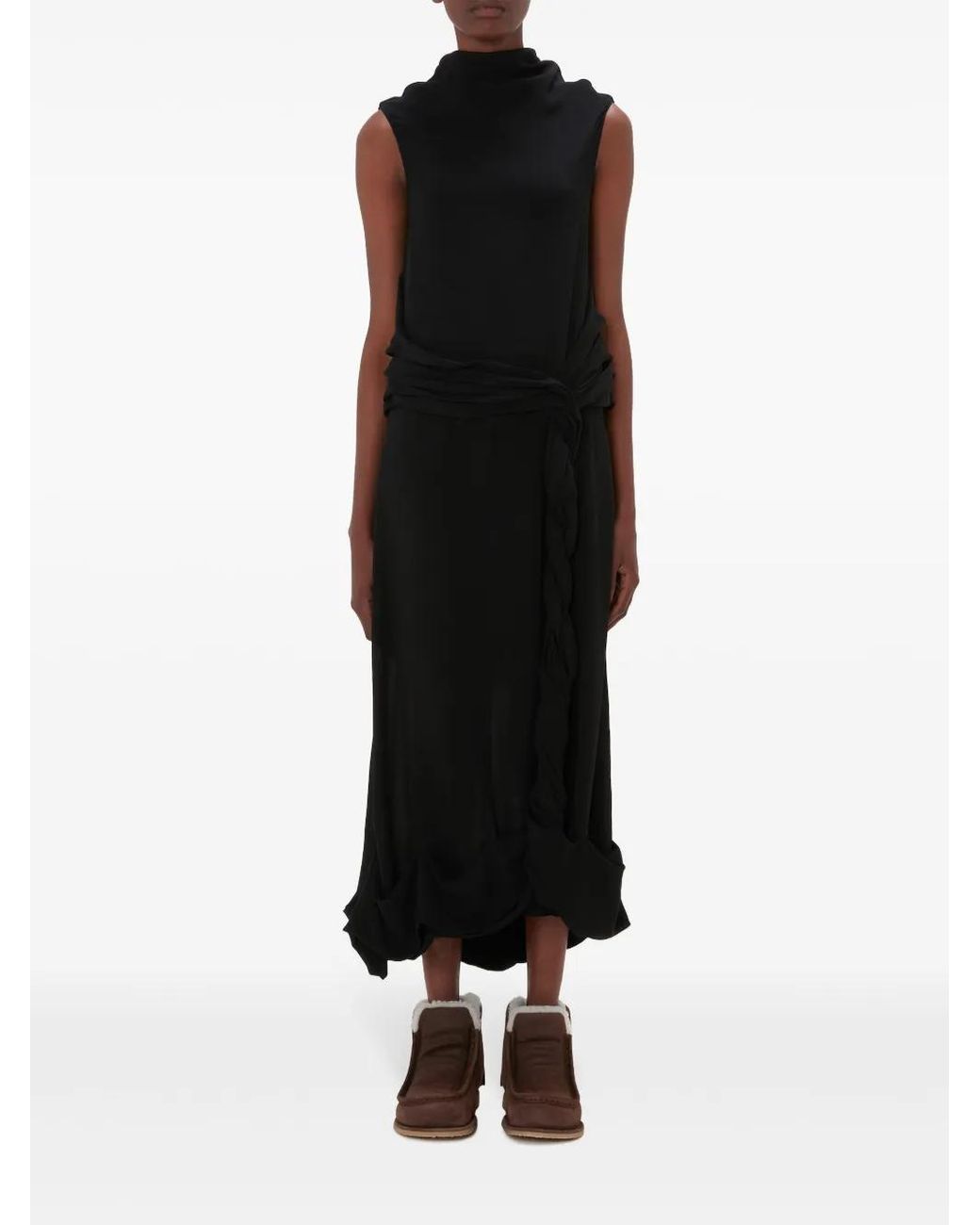 JW Anderson Twisted Sheer Draped Open-Back Dress in Black | Lyst