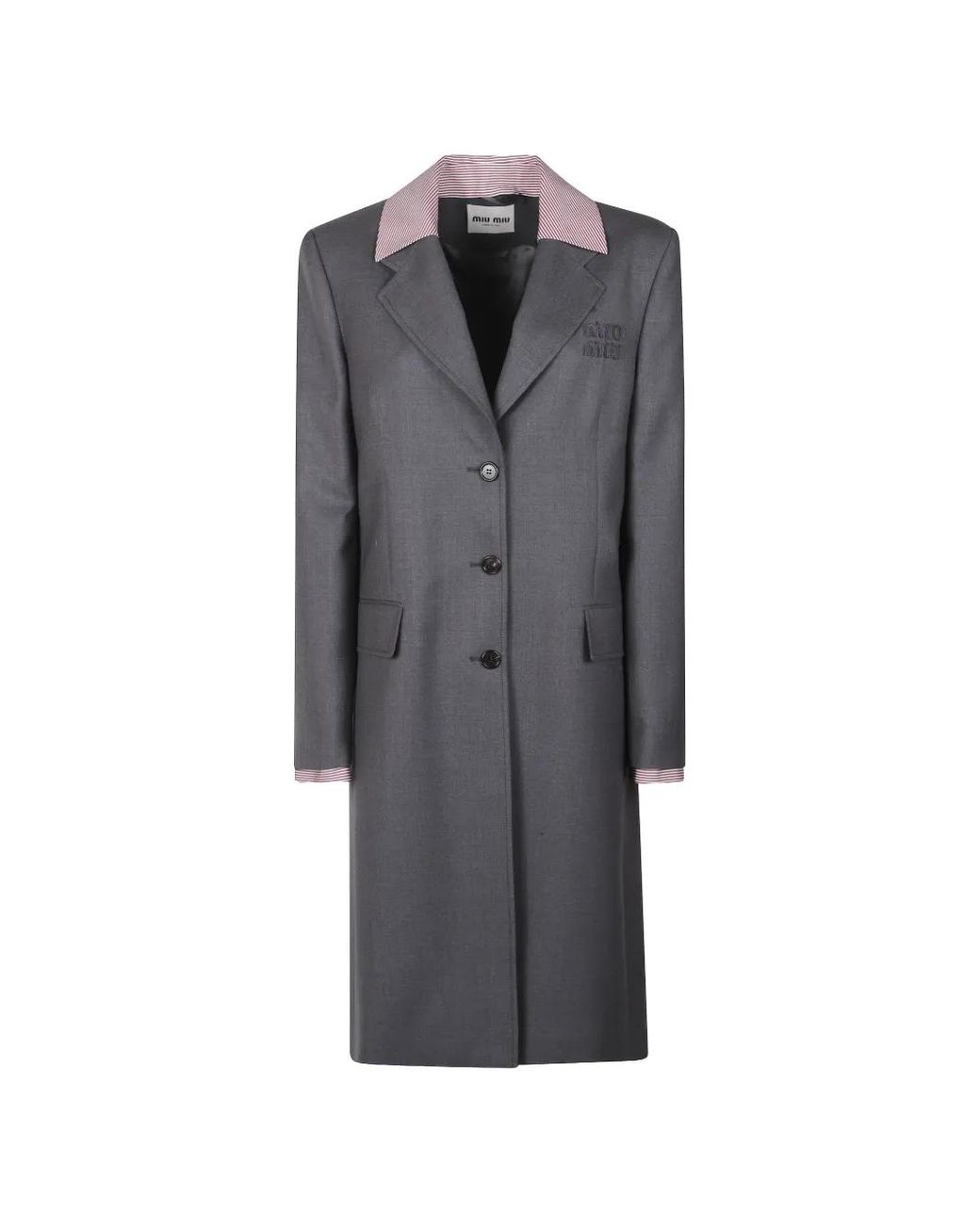 Miu Miu Embroidered Coat in Grey | Lyst UK