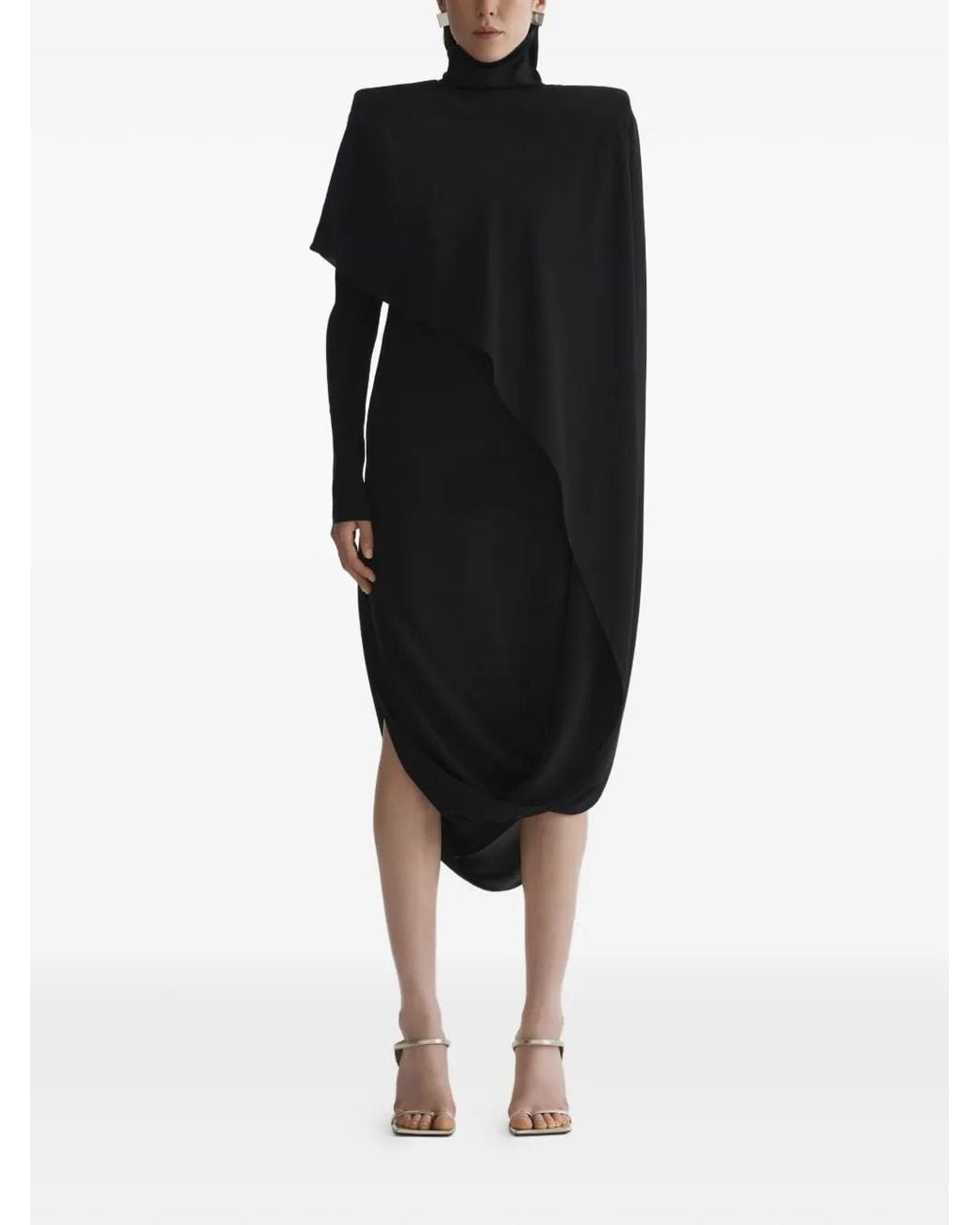 Mugler Asymmetric Roll-Neck Dress in Black | Lyst