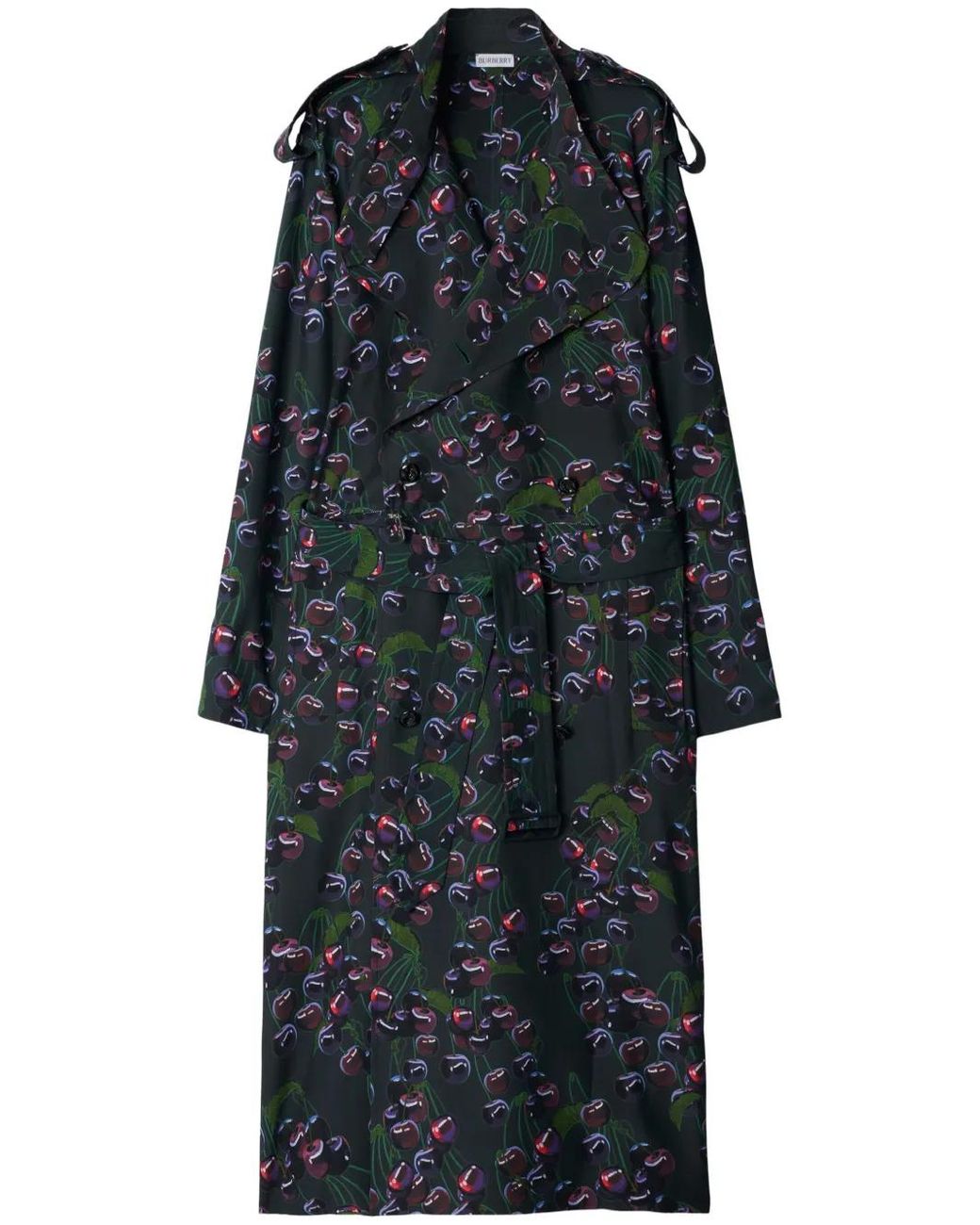 Burberry Cherry-Print Cotton Trench Coat in Blue | Lyst