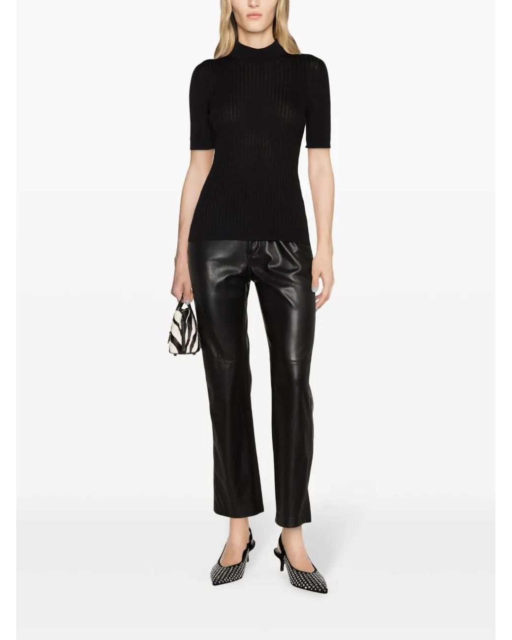 Versace Ribbed-Knit Wool Top in Black | Lyst