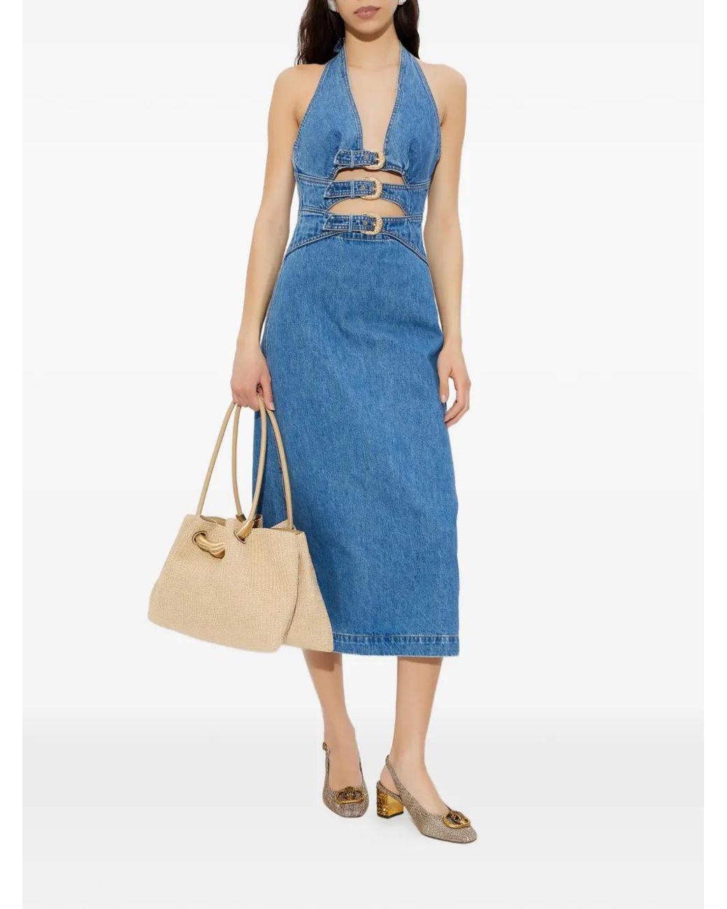 Cult Gaia Halterneck Cut-Out Buckle Midi Dress in Blue | Lyst