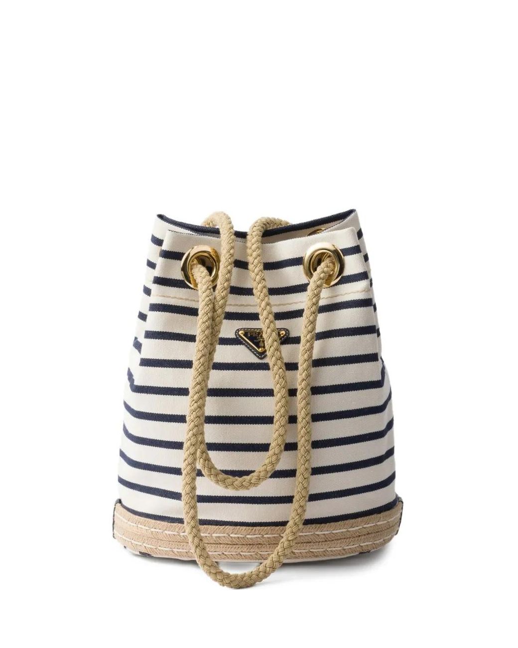 Prada Small Striped Bucket Bag in White | Lyst