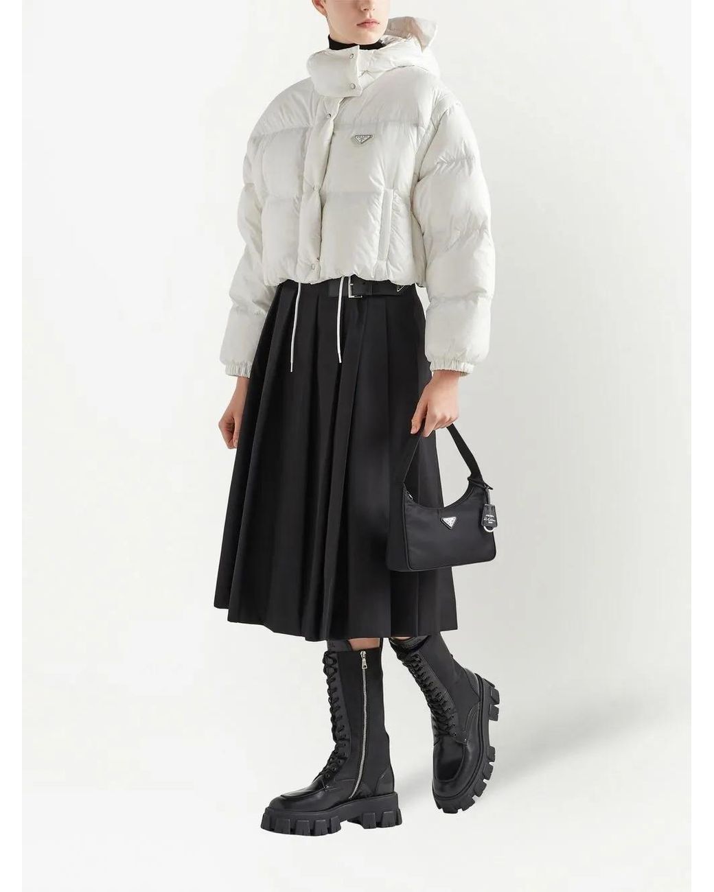Prada Re-Nylon Cropped Down Jacket in White | Lyst