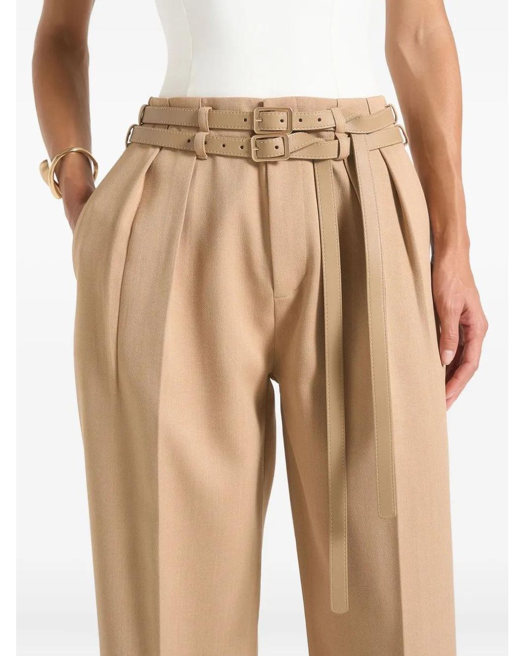 Manière De Voir Pascale Twin-Belt Tailored Trousers in Natural | Lyst