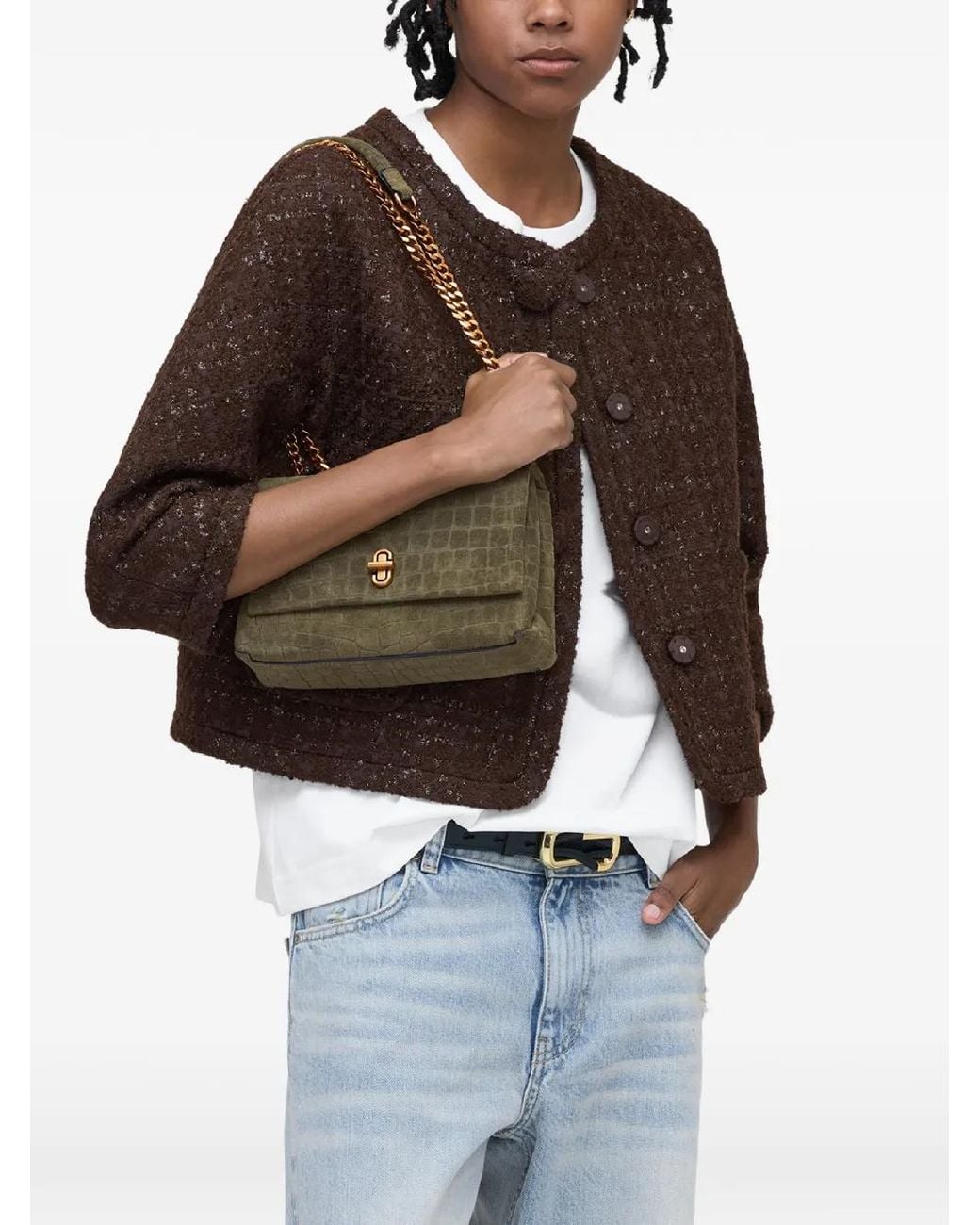 Marc Jacobs The Slim Croc Suede Dual-Chain Shoulder Bag in Green | Lyst