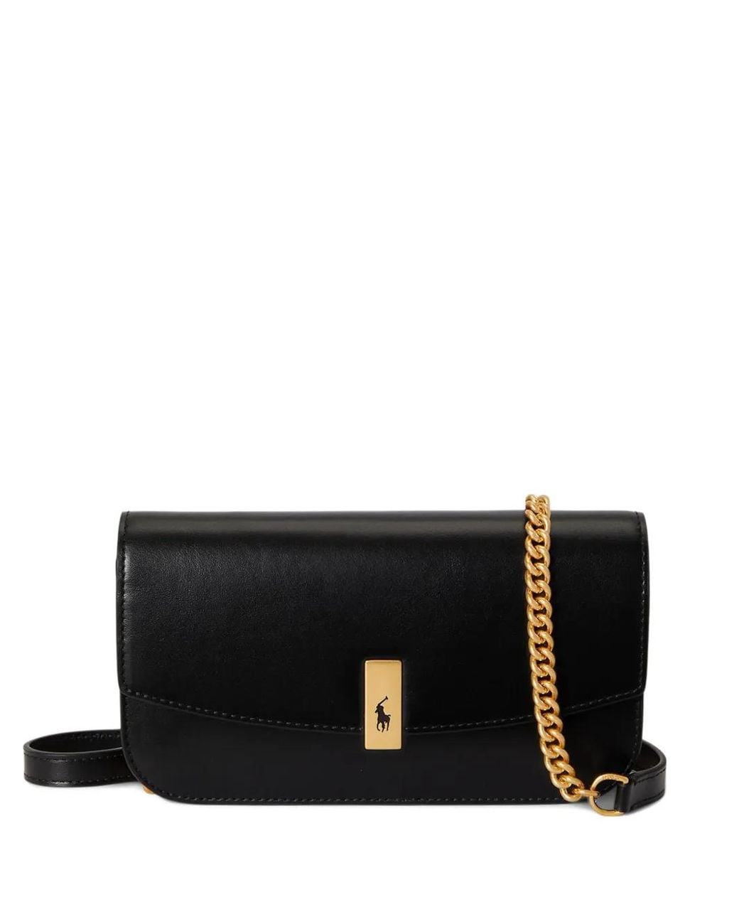 Polo Ralph Lauren Chain-Link Leather Wallet On Strap in Black | Lyst