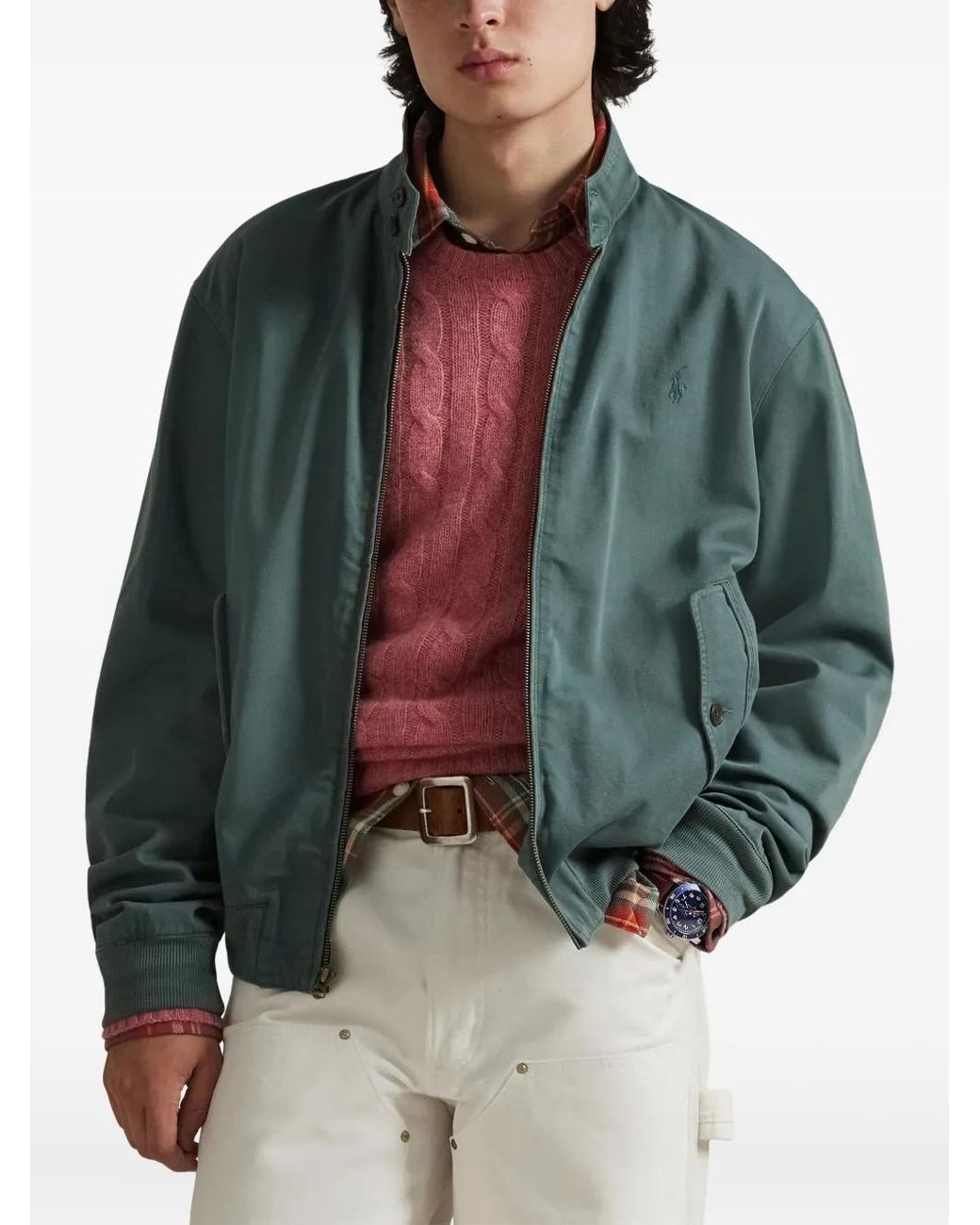 Polo Ralph Lauren Zip-Up Cotton Bomber Jacket in Green for Men | Lyst