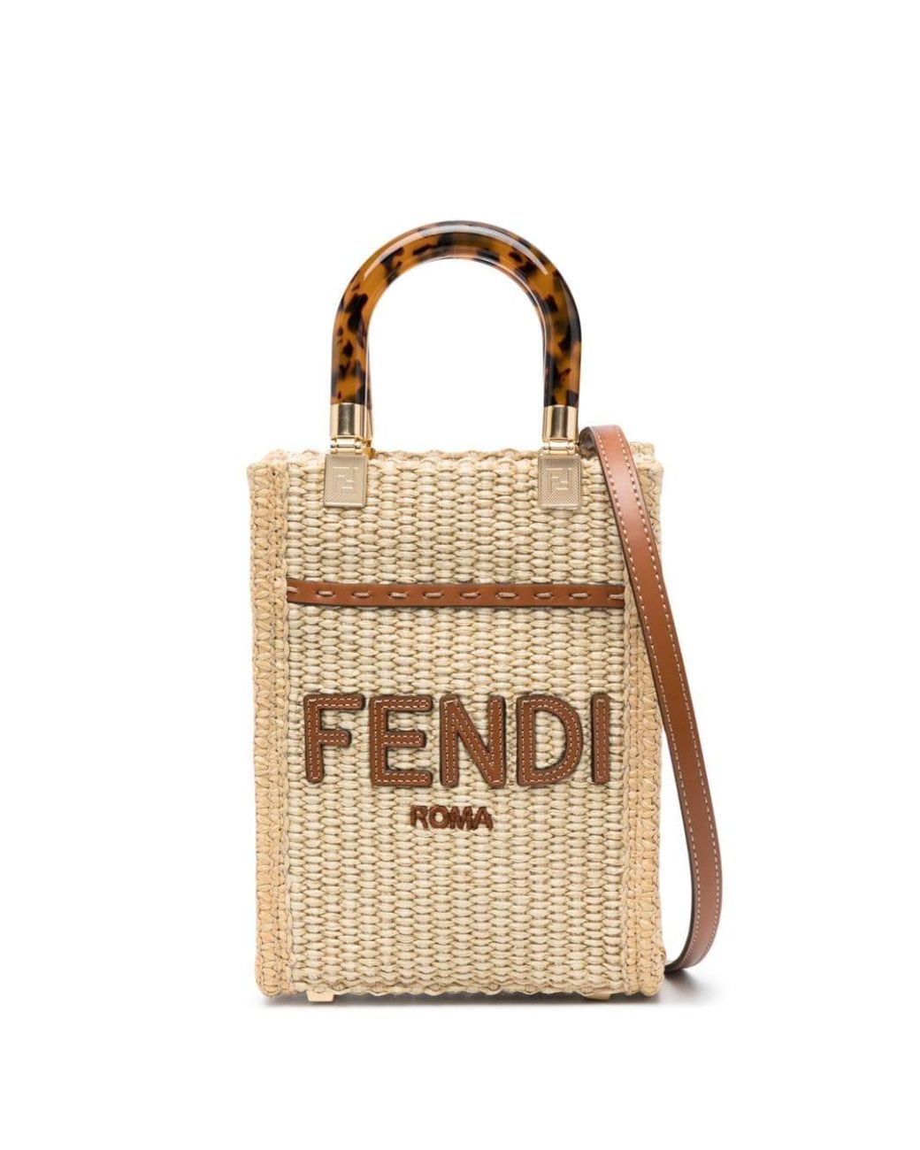 Fendi Mini Sunshine Raffia Tote Bag in Natural | Lyst