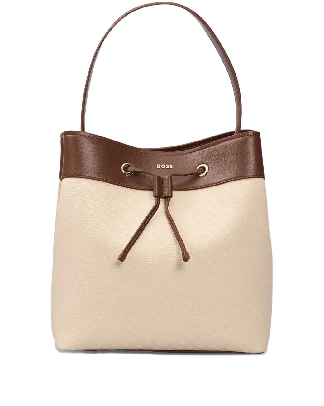 BOSS Drawstring Top-Handle Bucket Bag in Natural | Lyst