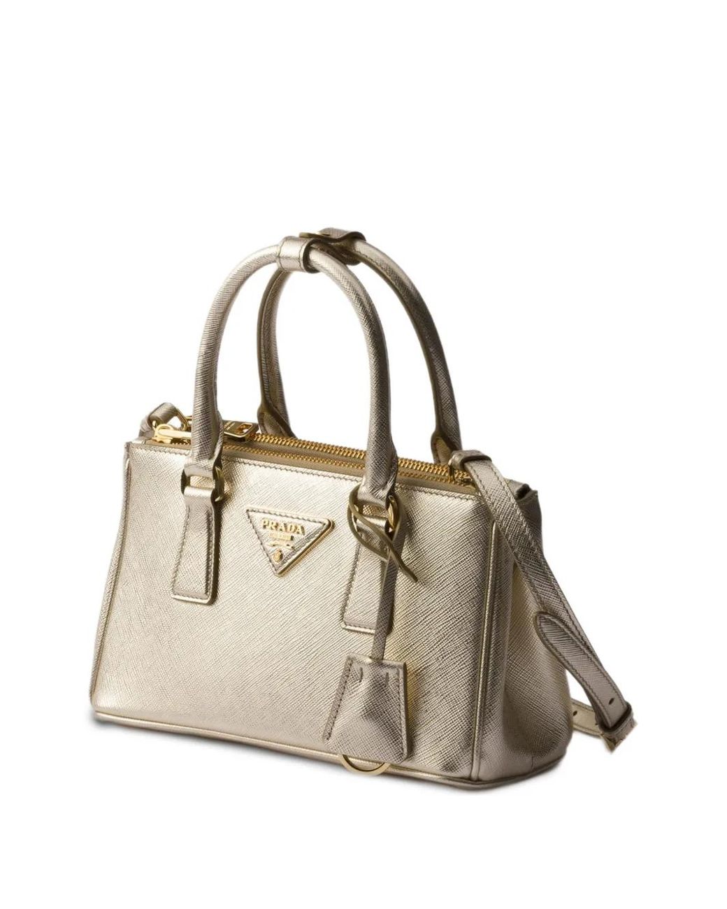 Prada Mini Galleria Leather Triangle-Logo Tote Bag in Metallic | Lyst