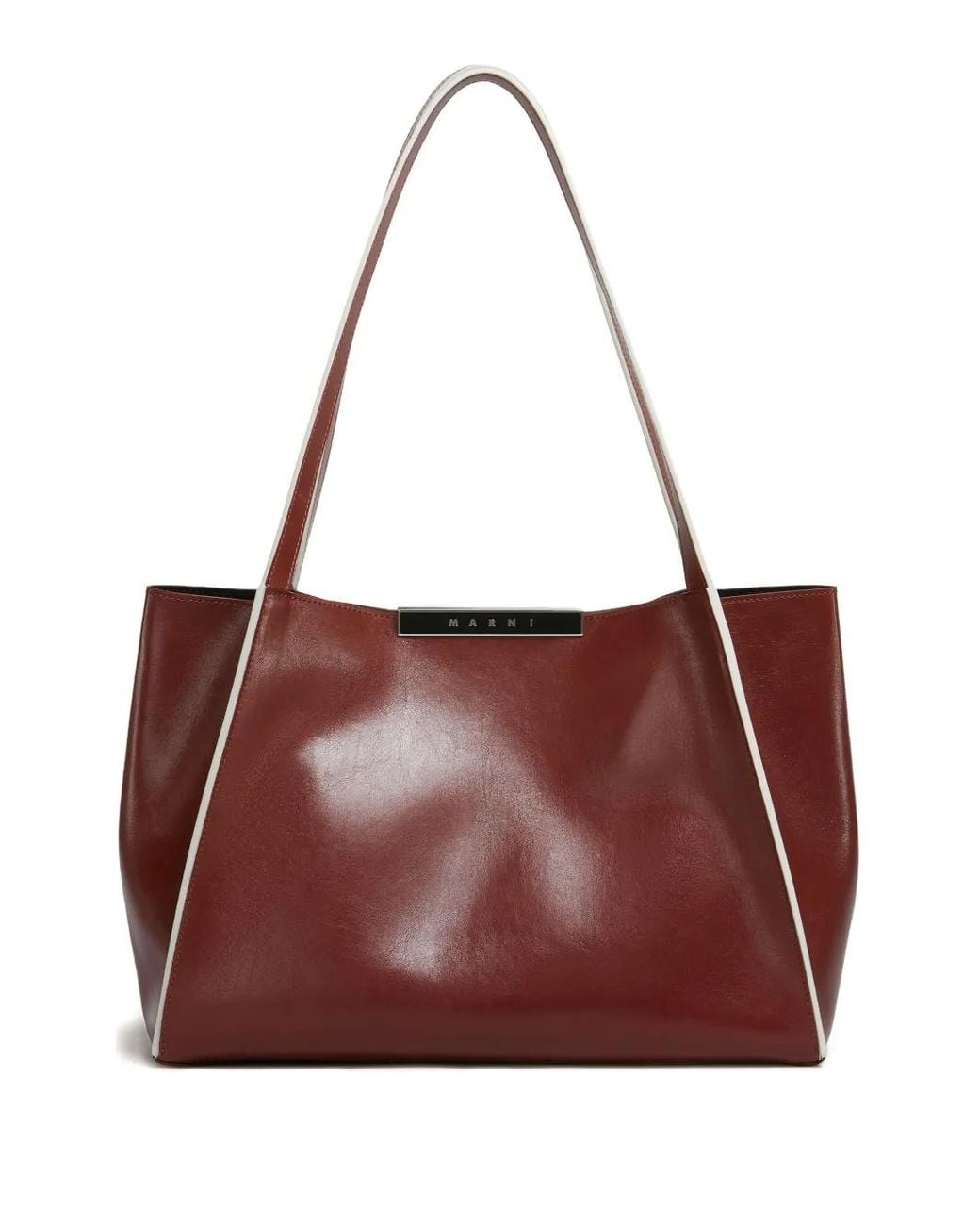 Marni Small Cresta E/W Leather Tote Bag in Red | Lyst