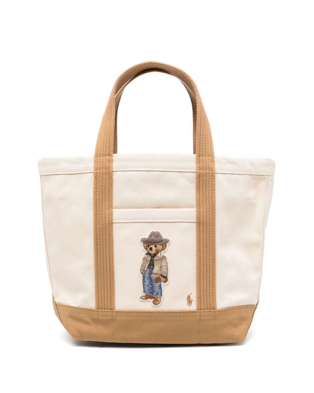 Polo Ralph Lauren Small Polo Bear Canvas Tote Bag in Natural | Lyst