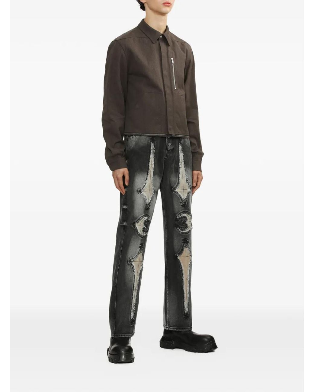 Rick Owens Zip Cotton Jacket in Brown for Men | Lyst