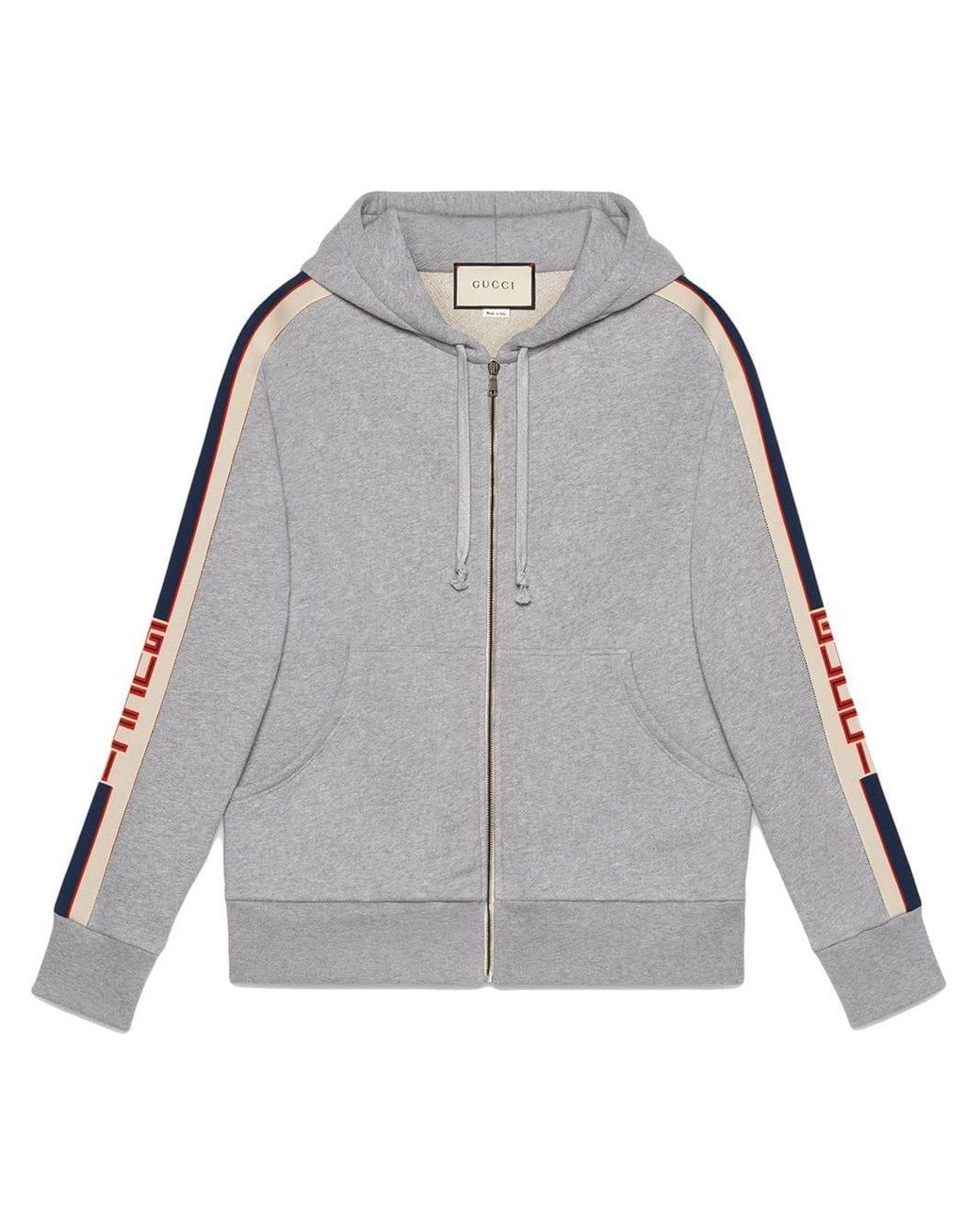 Gucci Hooded Zip-up Sweatshirt With Stripe in Grey for Men | Lyst UK