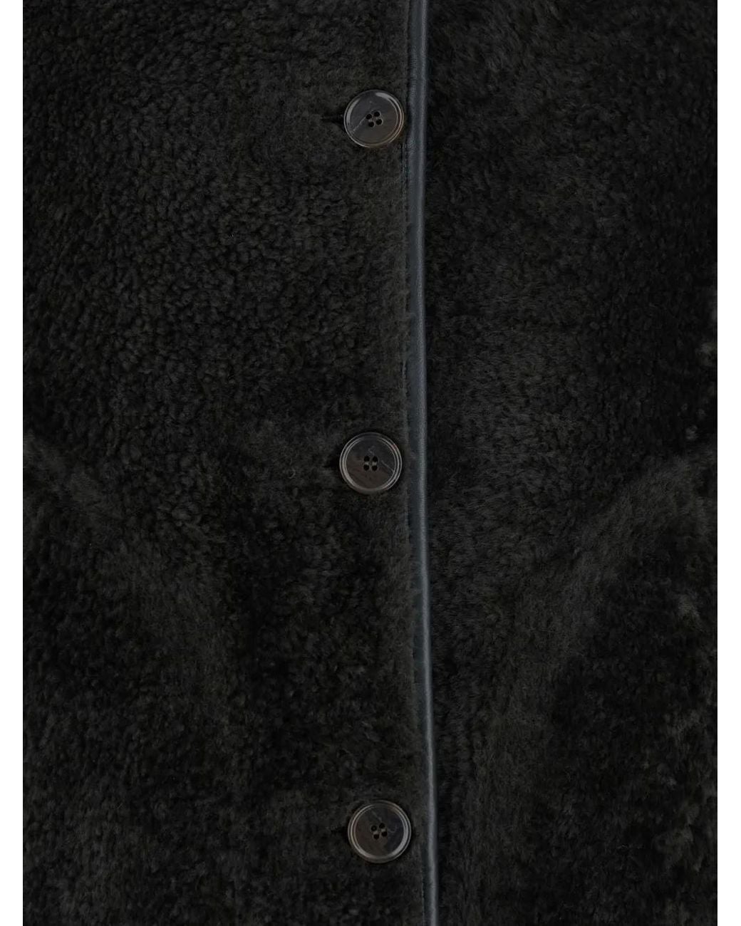 Arma Lucine Button-Fastening Shearling Jacket in Black | Lyst