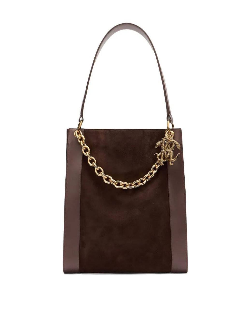 Roberto Cavalli Chain-Embellished Shoulder Bag in Brown | Lyst