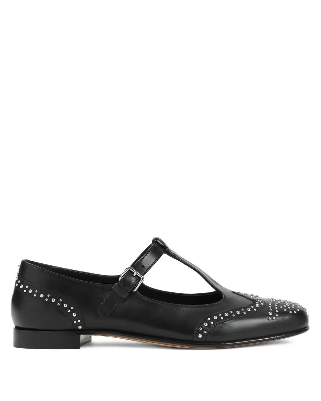 Church's T-Bar Studded Flat Pumps in Black | Lyst
