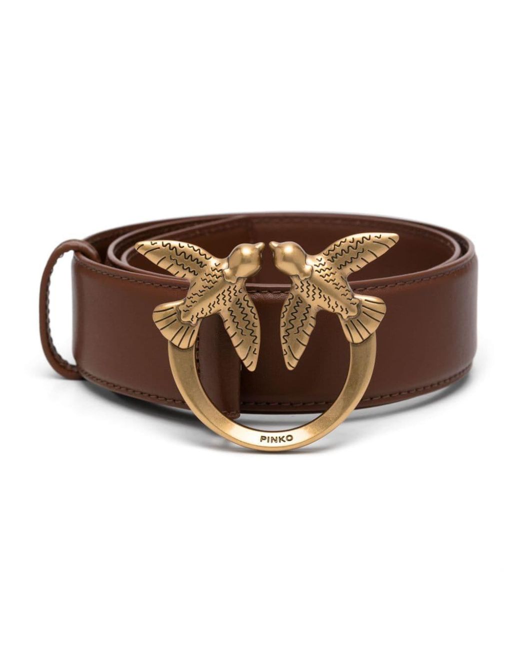 Pinko Grained Leather Love Birds Belt in Brown | Lyst UK