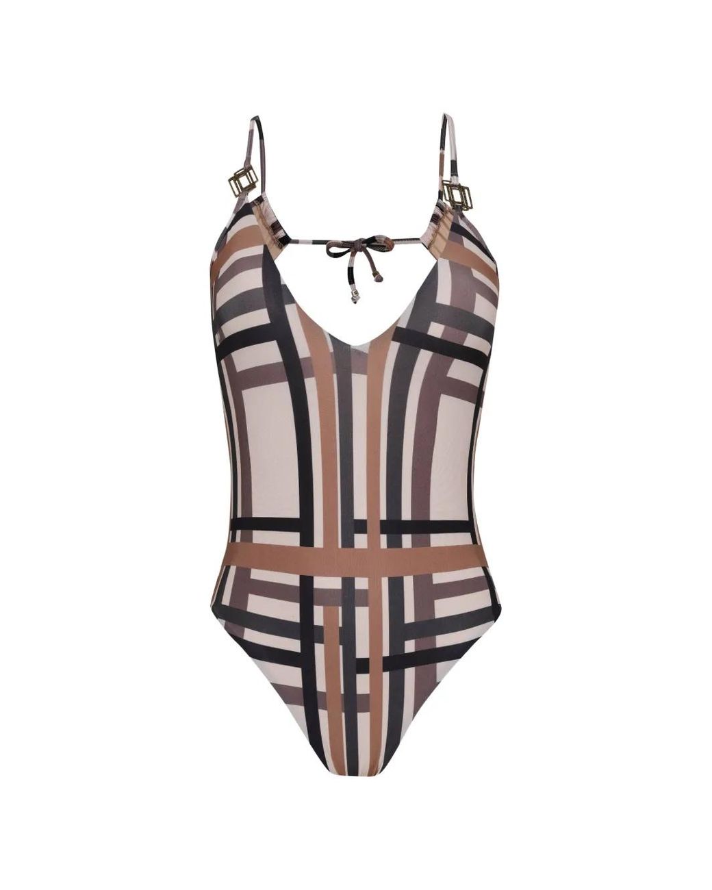 Amir Slama Check-Pattern Swimsuit in White | Lyst UK