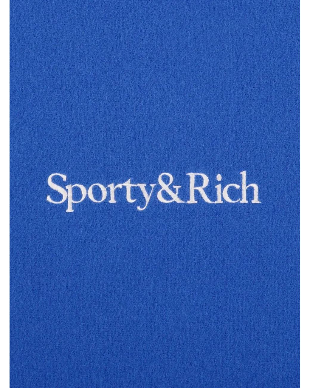 Sporty & Rich Serif-Logo Fringe Scarf in Blue | Lyst