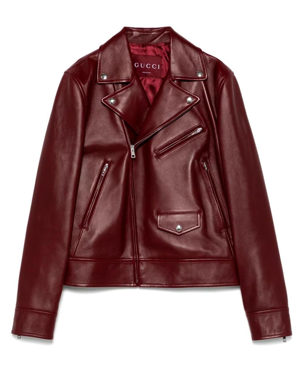 Gucci Leather Biker Jacket in Brown | Lyst UK