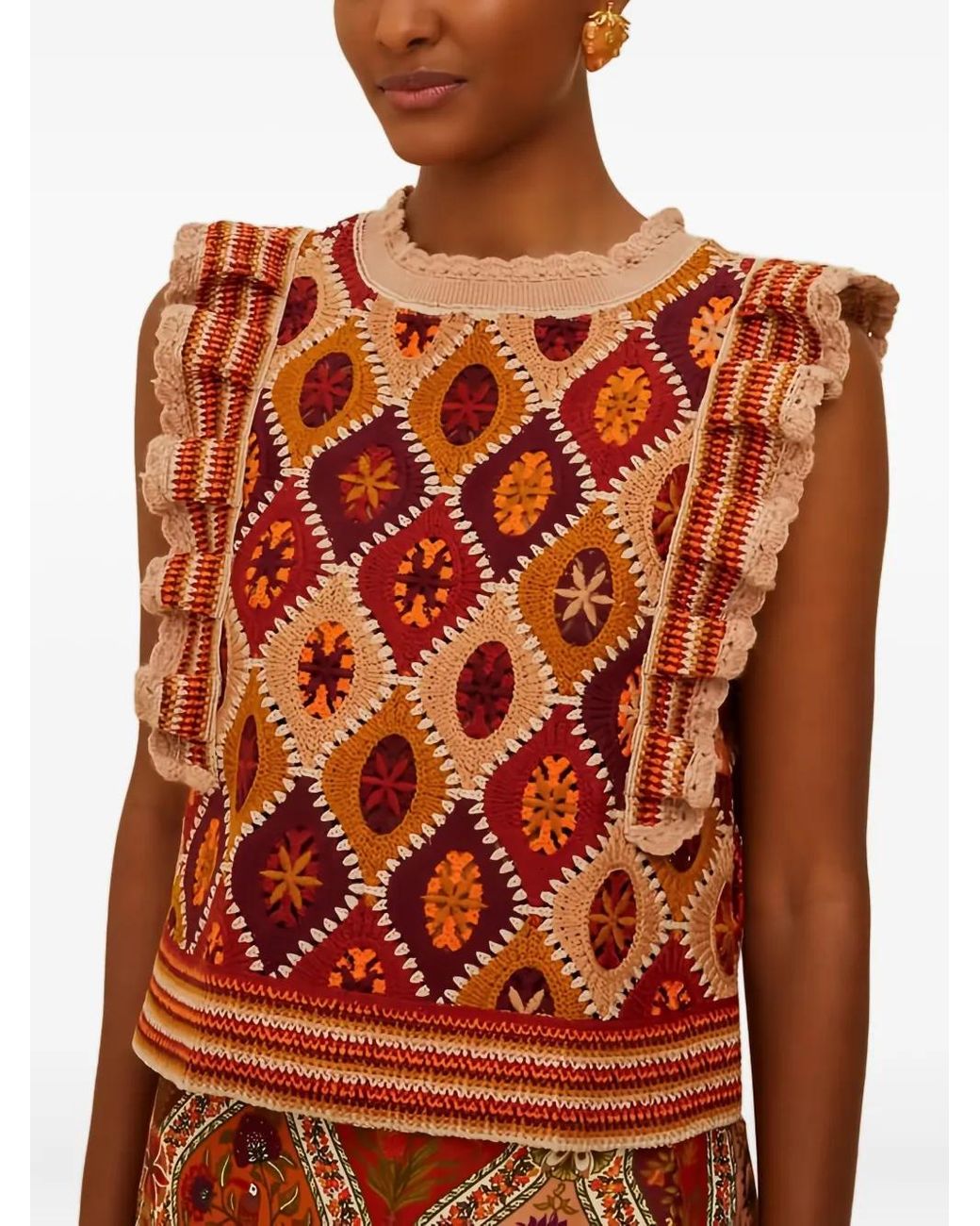 FARM Rio Ruffled Crochet Vest in Orange | Lyst