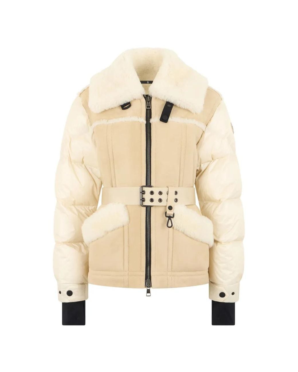 Moncler Shearling Belted Jacket in Natural | Lyst UK