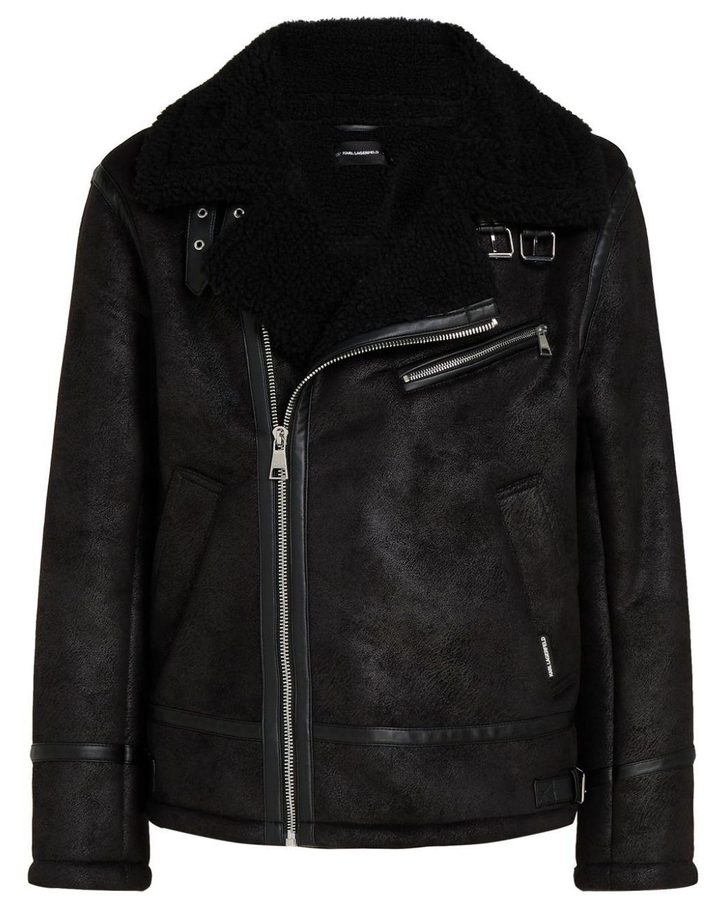 Karl Lagerfeld Faux-Leather Biker Jacket in Black for Men | Lyst