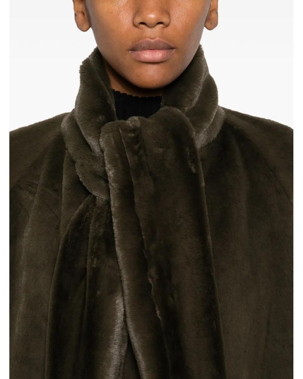 Parlor Scarf-Detail Faux-Fur Coat in Green | Lyst