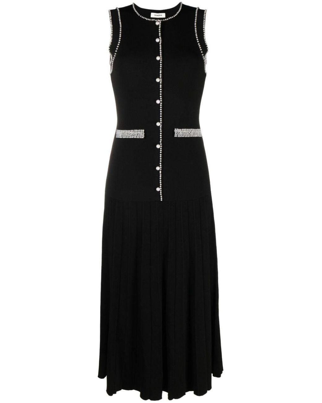 Sandro Faux Pearl-Embellished Midi Dress in Black | Lyst