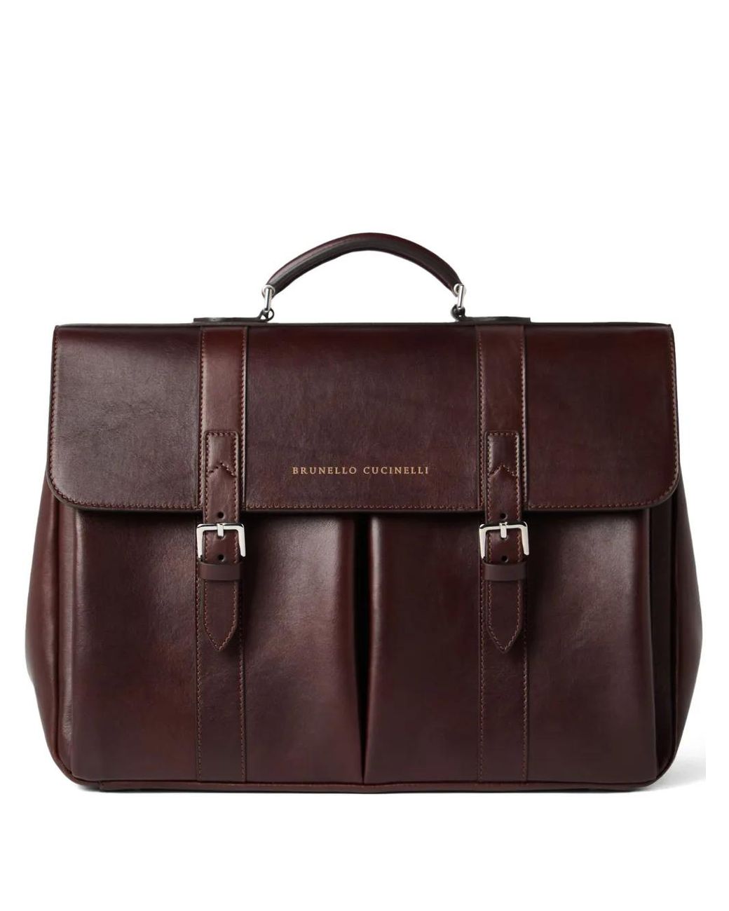 Brunello Cucinelli Double-Buckle Leather Briefcase in Brown for Men | Lyst