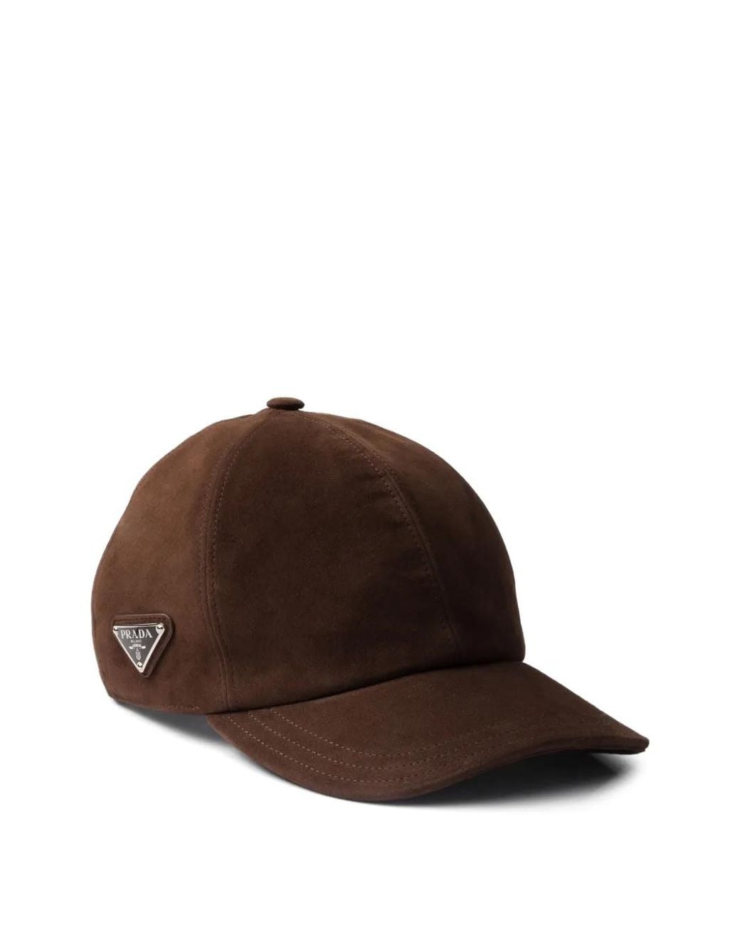 Prada Triangle-Logo Suede Baseball Cap in Brown for Men | Lyst UK