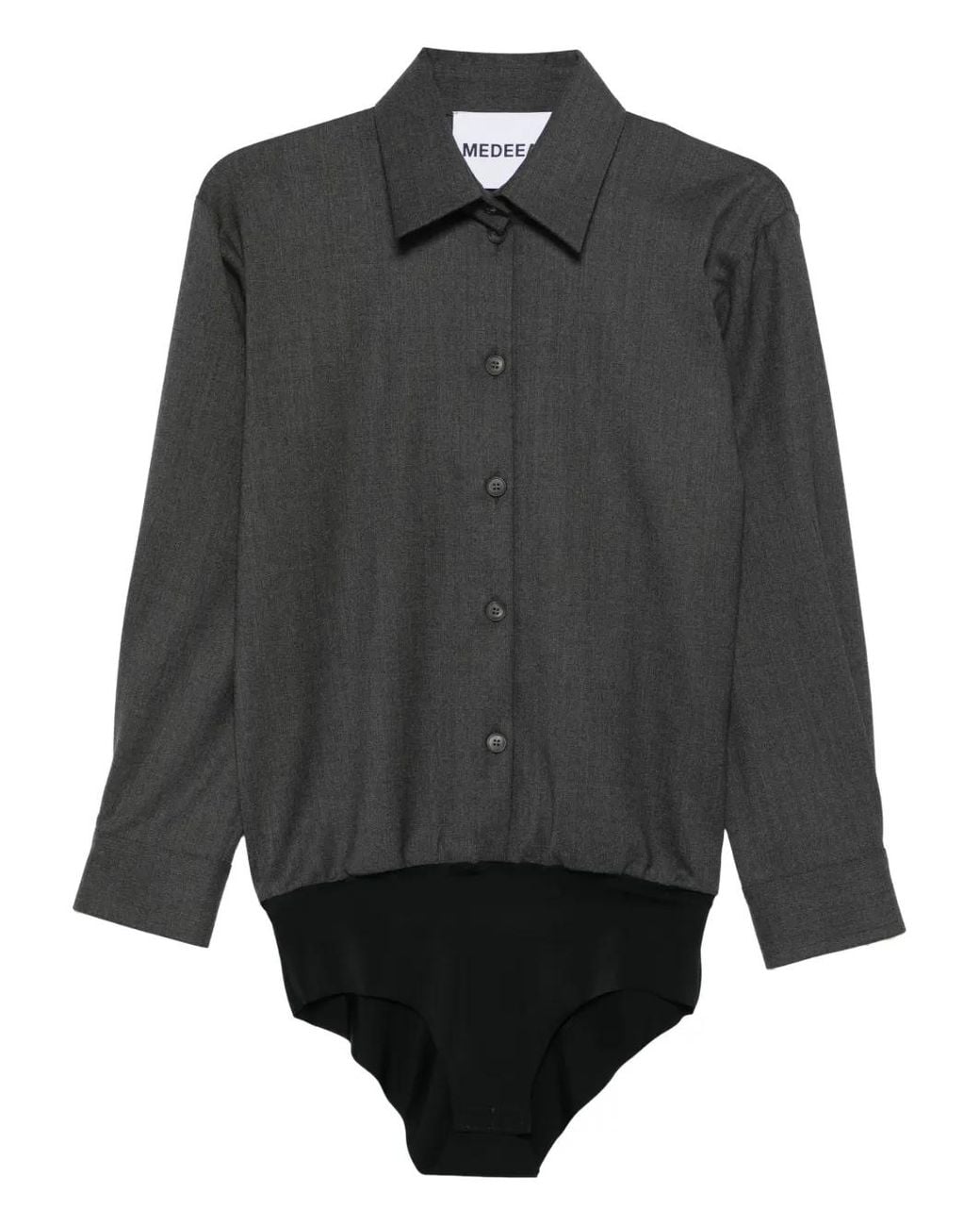 MEDEA Button-Front Shirt Bodysuit in Grey | Lyst UK