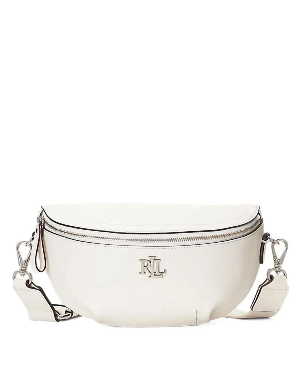 Ralph Lauren Marcy Logo-Plaque Curved Bag in Natural | Lyst