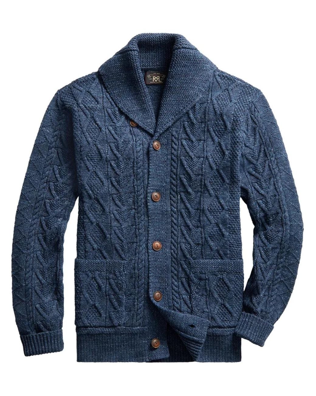 RRL Cable-Knit Cardigan in Blue for Men | Lyst