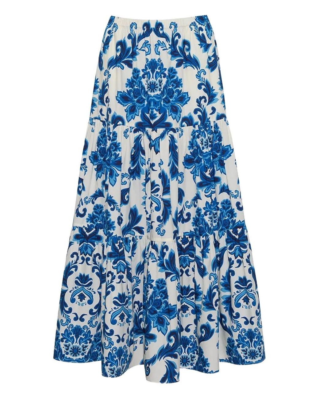 Cara Cara Melanie Floral-Print Tiered Midi Skirt in Blue | Lyst